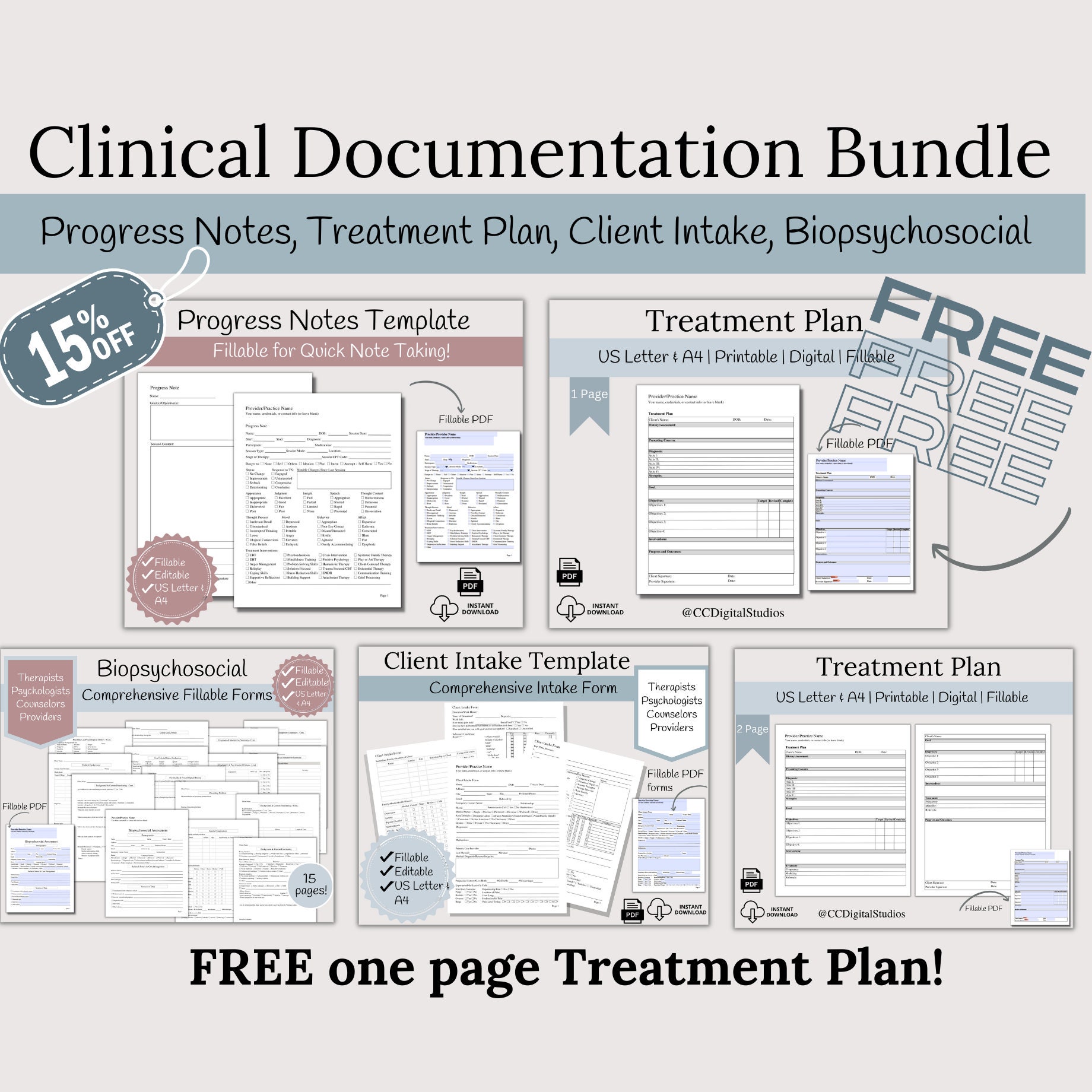 Clinician Documentation Bundle, SAVE 15%, Progress Notes, Client Intake ...
