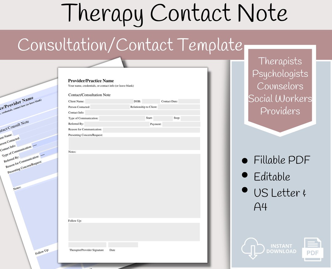 Therapy Contact Note Fillable PDF Consultation Form Therapy - Etsy