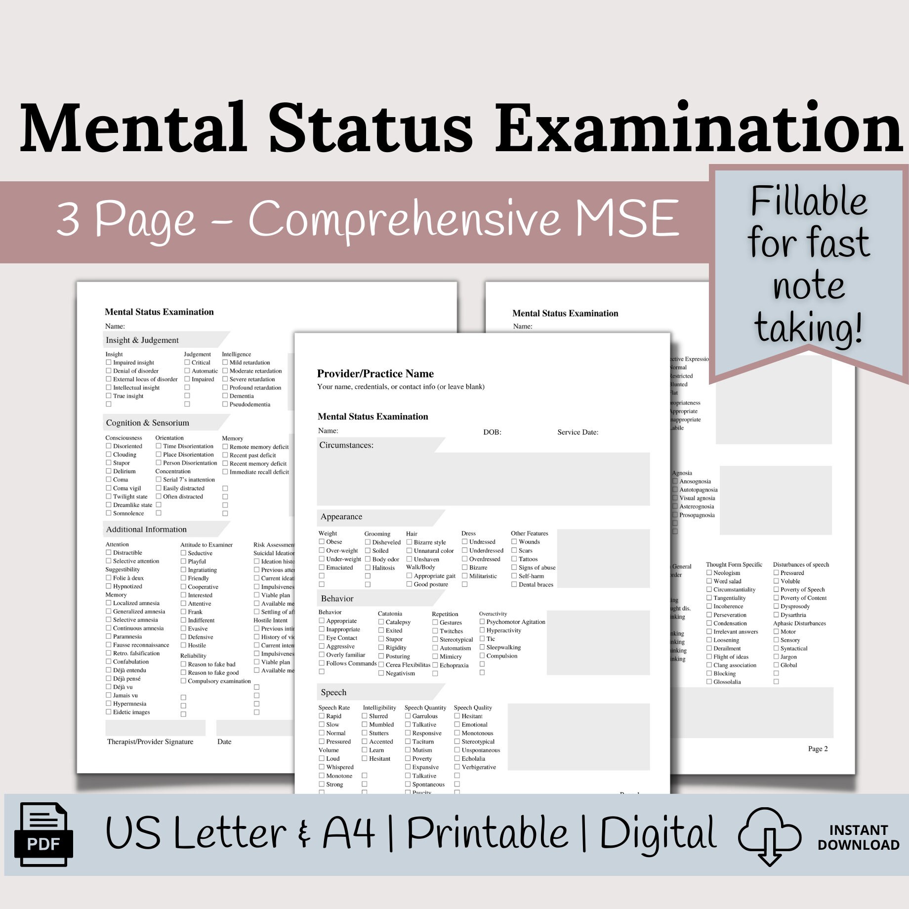 Comprehensive Mental Status Examination MSE for Private - Etsy Australia