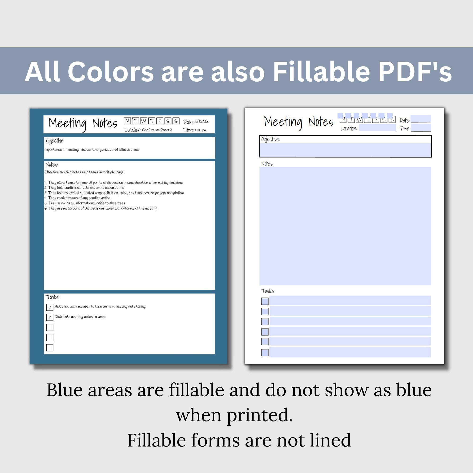 Fillable Meeting Minutes Template: Agenda, Action Items, Attendance ...