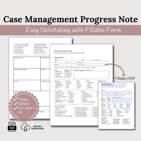 Social Work Case Note Template - Etsy