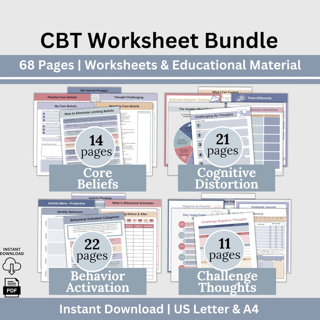 CBT Worksheet Therapy Bundle, Therapy Resources for Counseling Office ...
