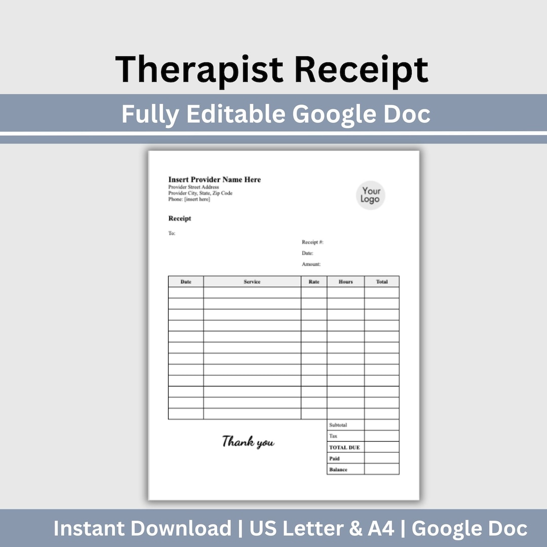 Receipt Template for Therapist Office, Google Doc Private Practice ...