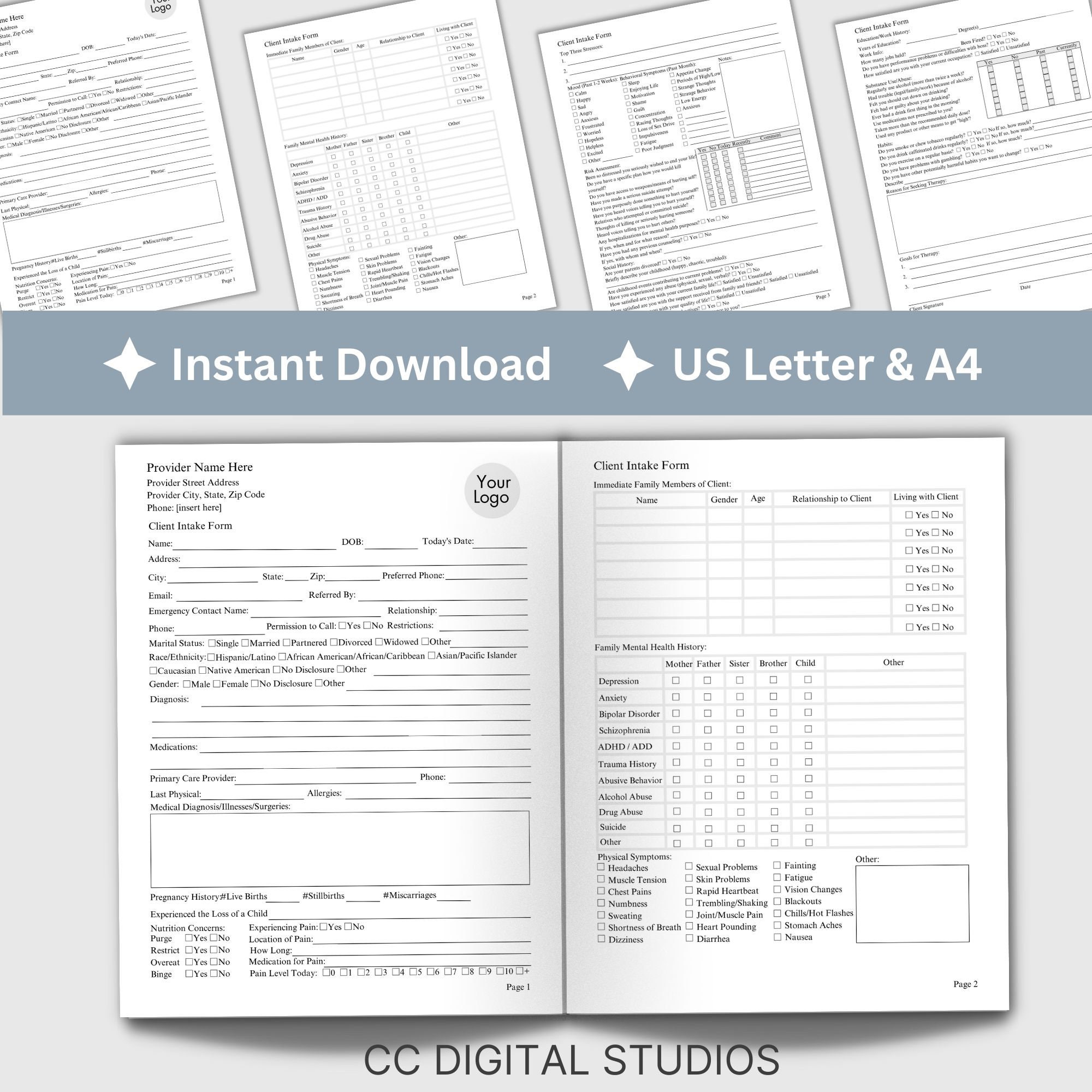 Client Intake Form Fillable PDF for Therapist Office, Private Practice ...