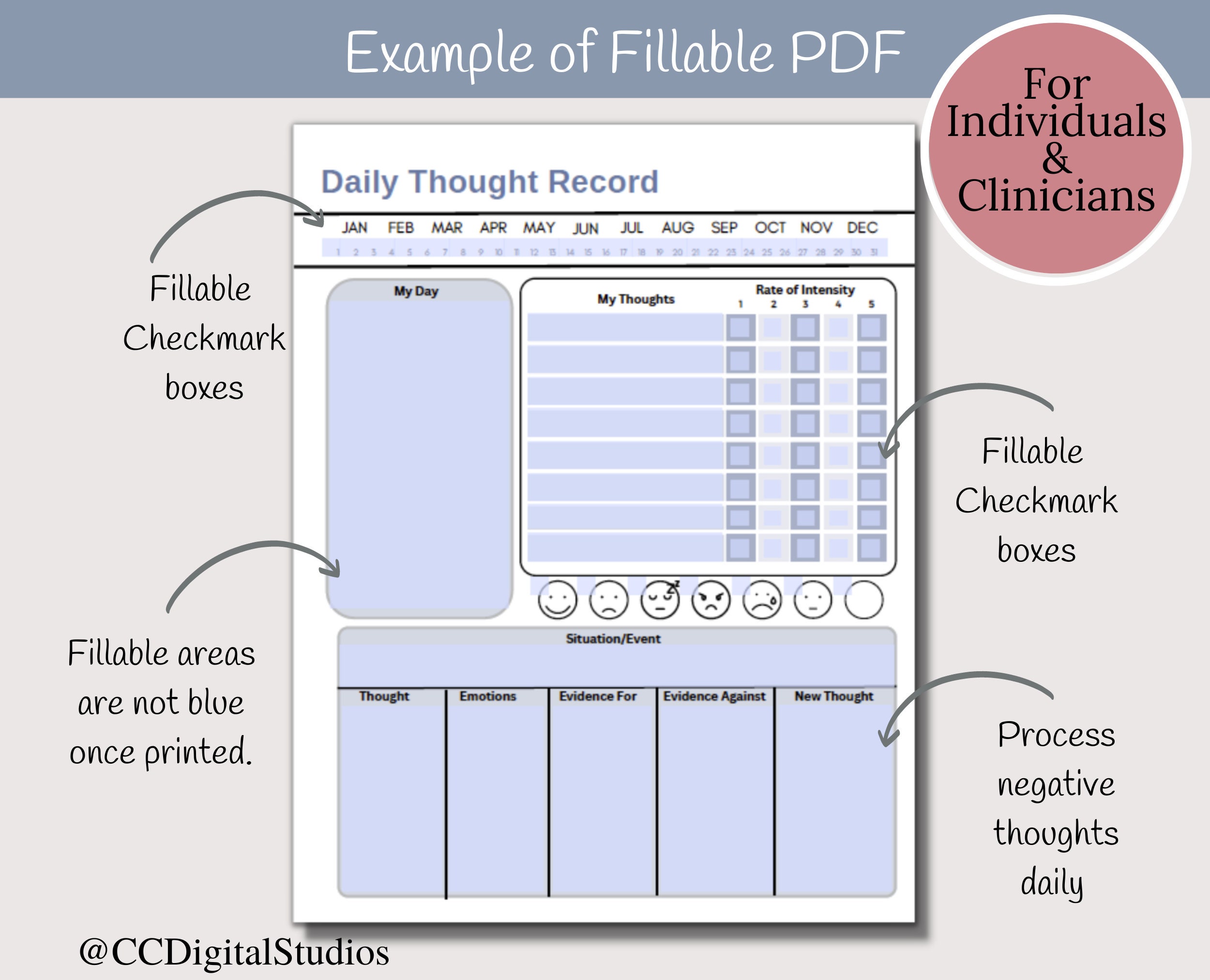Daily Thought Log, Thought Challenging Worksheet, Cognitive Distortions ...