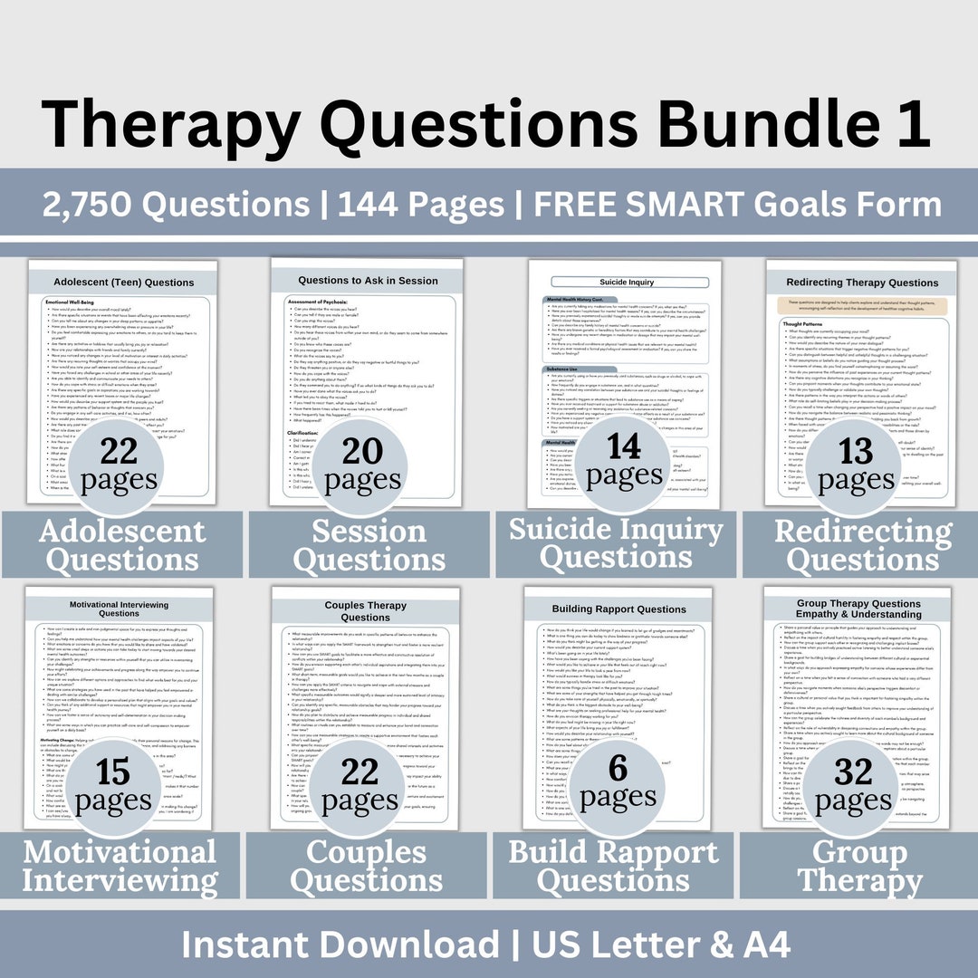 Therapy Questions Bundle, Therapy Cheat Sheets, Psychotherapy Reference ...