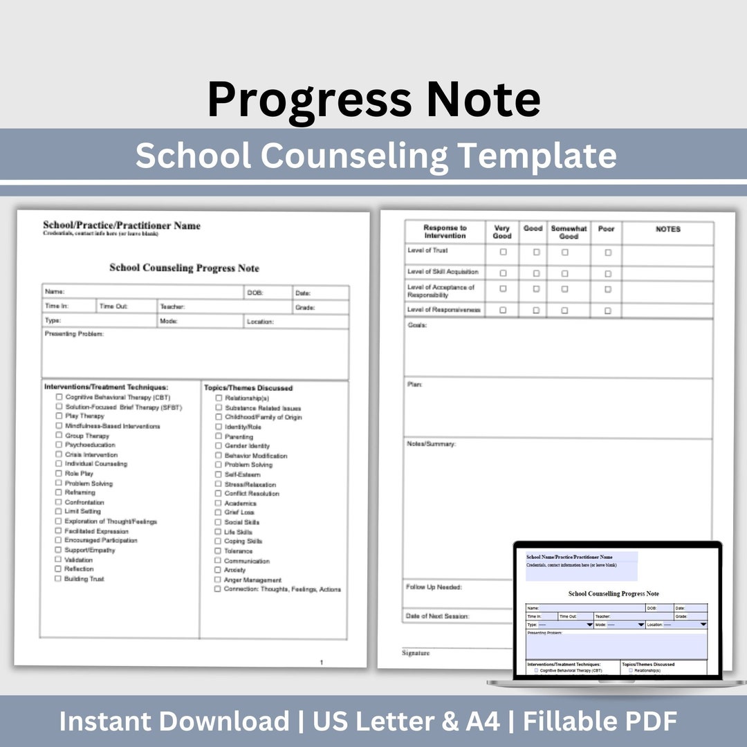 Progress Note for School Counselors, School Psychologist Template ...