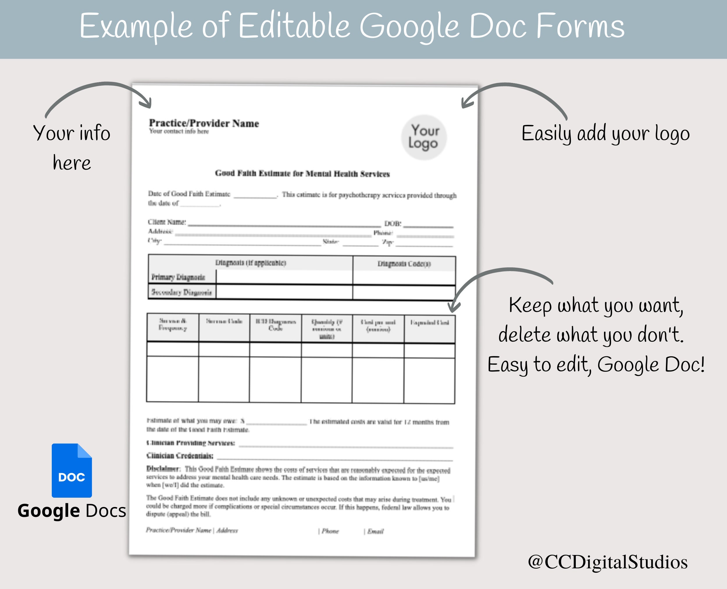 Policy Forms BUNDLE Editable Google Docs Psychologists - Etsy