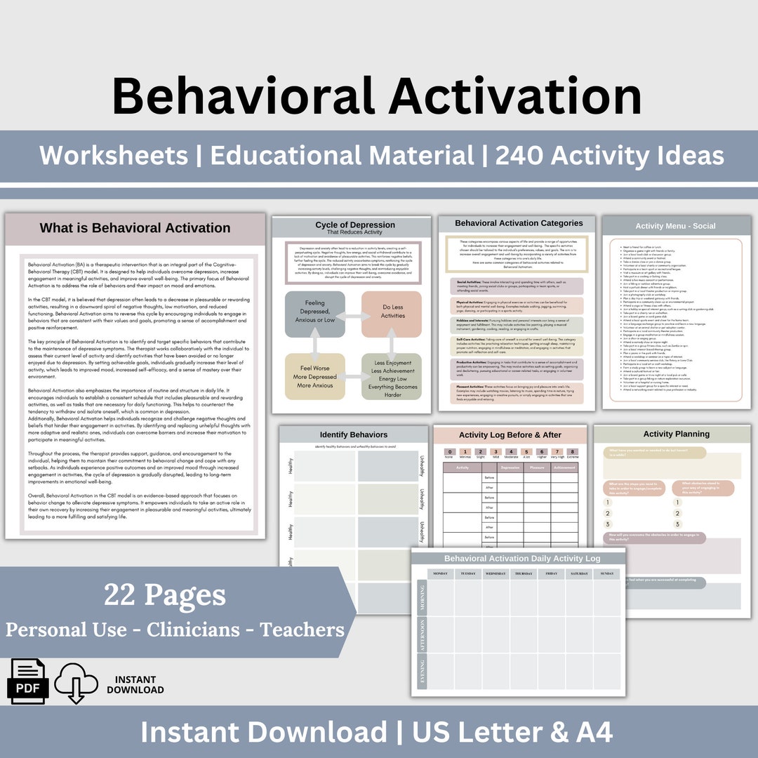 CBT Therapy Worksheets Behavioral Activation, Therapy Resources, Mental ...