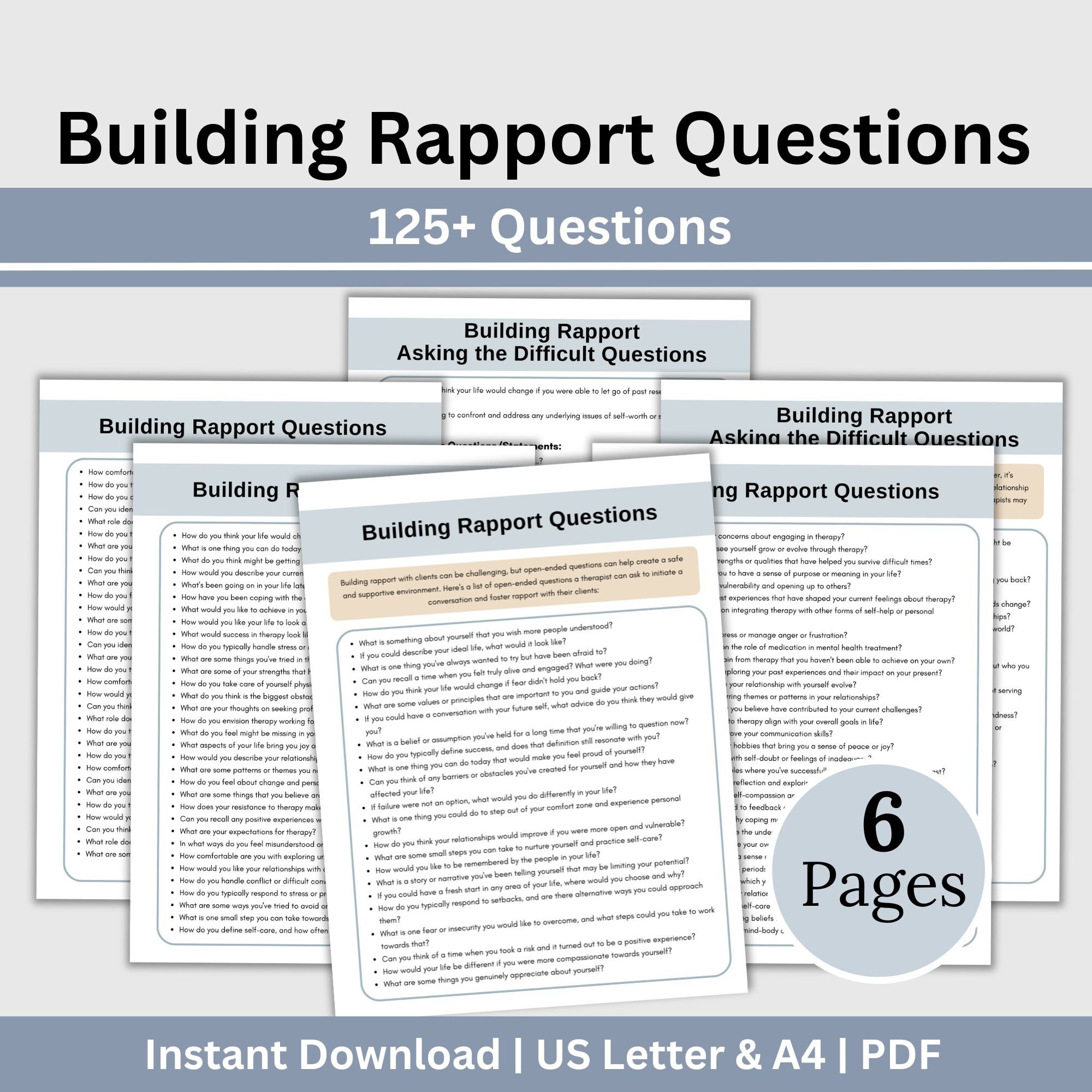 Therapy Questions Cheat Sheet: Rapport Building Conversation Starters ...