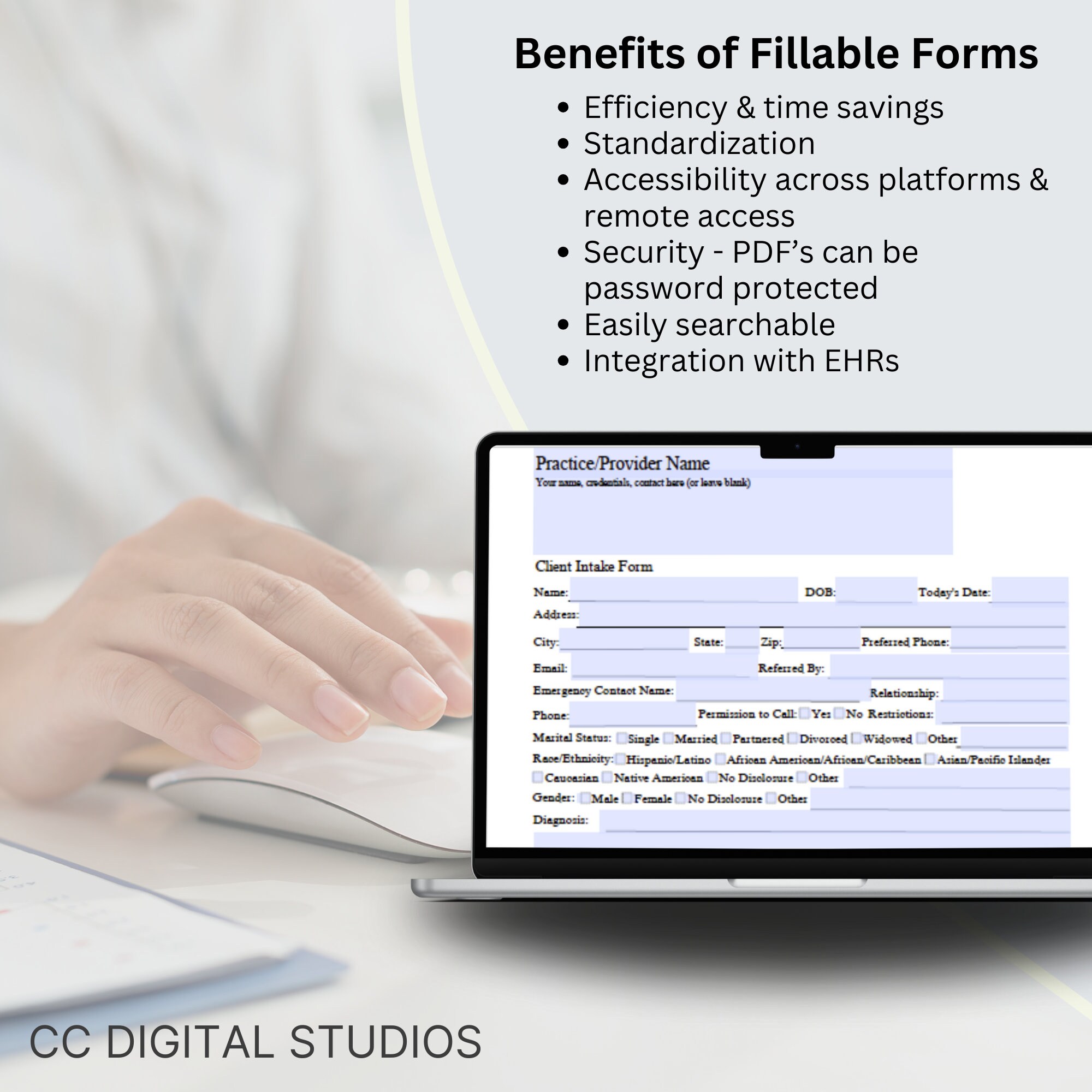 Client Intake Form Fillable PDF for Therapist Office, Private Practice ...