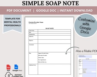 Simple SOAP Note Template for Therapists, PDF Fillable & Editable ...