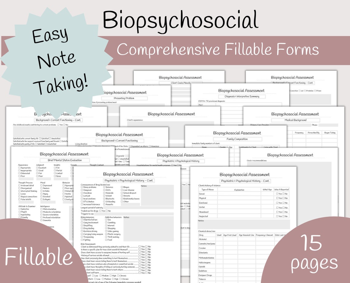 Biopsychosocial Assessment Forms Comprehensive Fillable Forms - Etsy