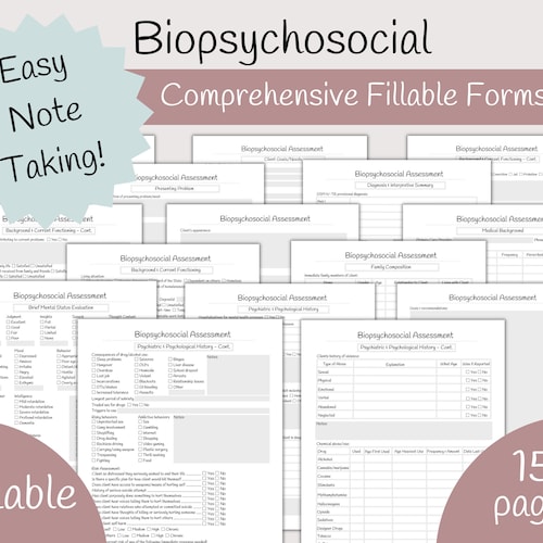 Biopsychosocial Assessment Forms Comprehensive Fillable Forms - Etsy