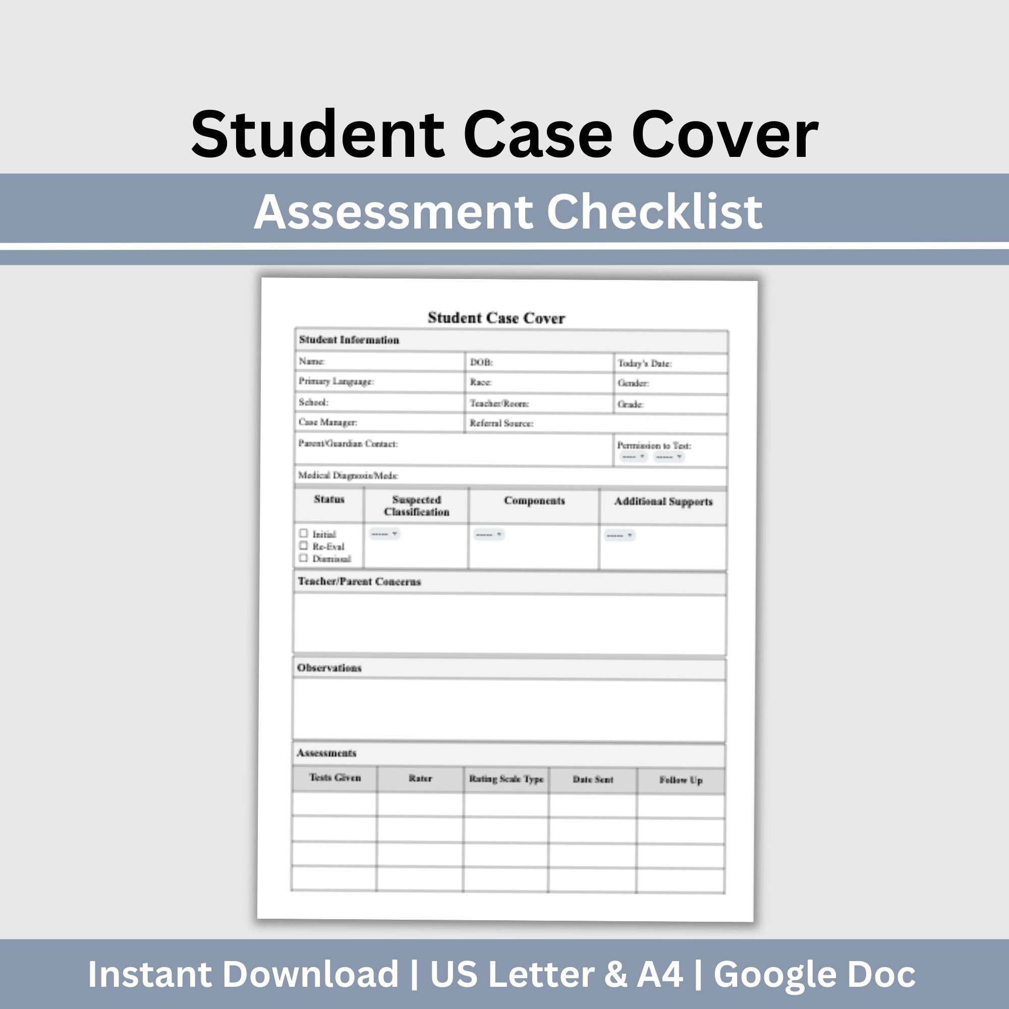 Student Assessment Template, School Psychologist, Student Case Cover ...