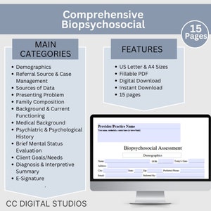 Biopsychosocial Assessment Forms, Comprehensive Fillable Forms for ...