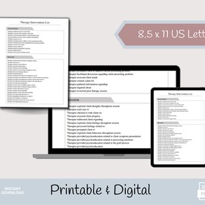Therapist Intervention List, Clinical Terms Reference Sheet, Progress ...