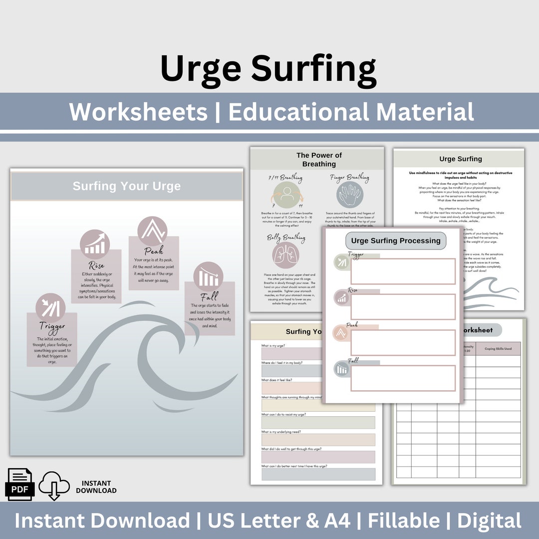 Urge Surfing CBT Worksheets, Addiction Recovery, DBT, Therapy ...