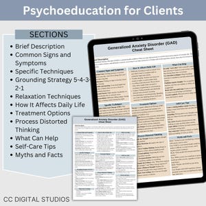 Anxiety Cheat Sheet, 2 IN 1 Psychoeducation for Client and Cheat Sheet ...