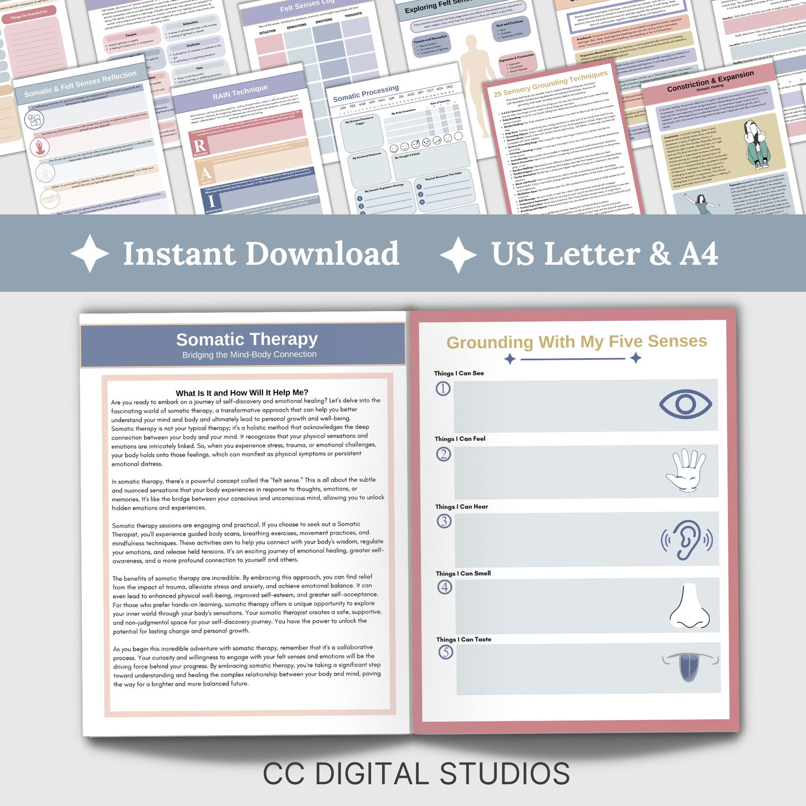 Somatic Therapy Worksheets, Felt Senses Somatic Exercises for Sensory ...