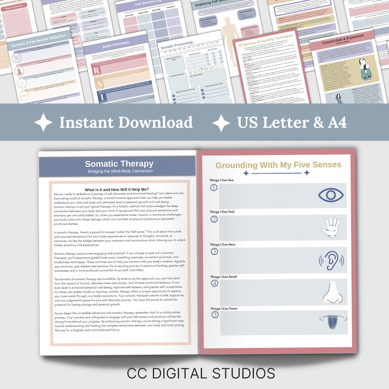 Somatic Therapy Worksheets, Felt Senses Somatic Exercises for Sensory ...
