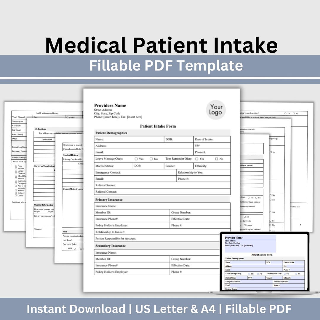 Patient Intake Form Health History Template for Health Care Office ...