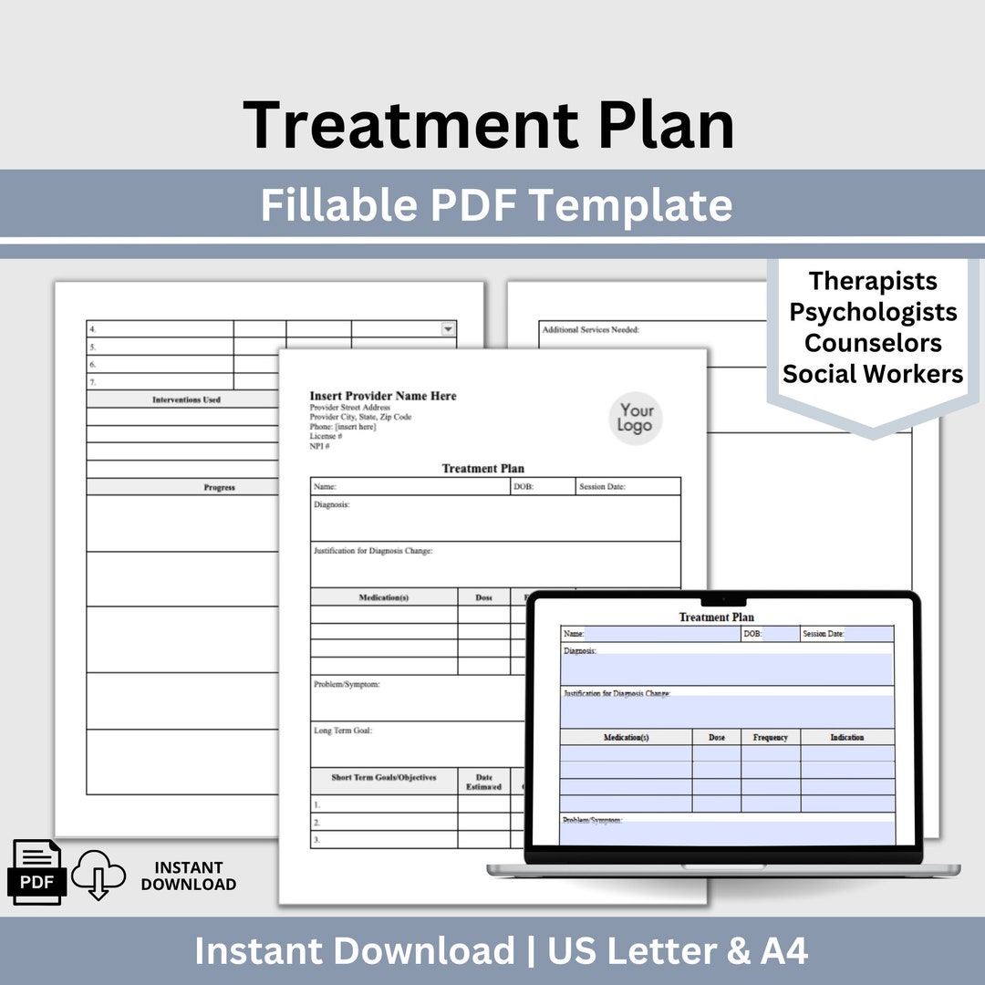 Treatment Plan Template for Psychotherapy, Fillable Treatment Planner ...