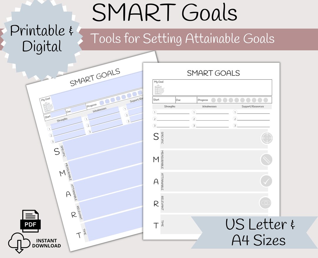 SMART Goals Template Goal Setting Worksheet Goal Tracker - Etsy
