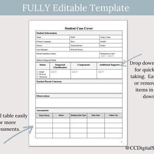 Student Assessment Template, School Psychologist, Student Case Cover ...