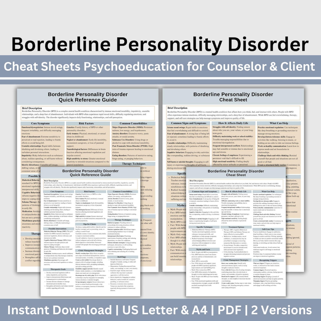 BPD Cheat Sheet: Psychoeducation for Counselors & Clients (digital ...