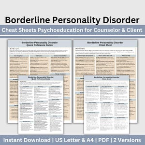 BPD Cheat Sheet: Psychoeducation for Counselors & Clients (digital ...