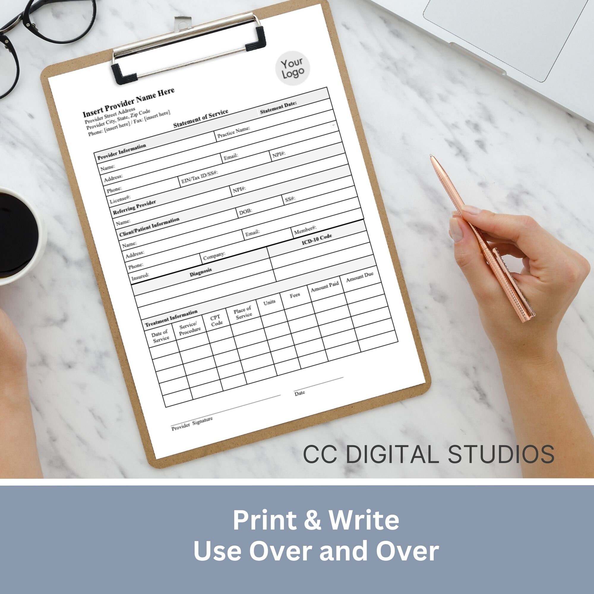 Mental Health Superbill Template: Editable Client Billing (WORD Doc) - Etsy