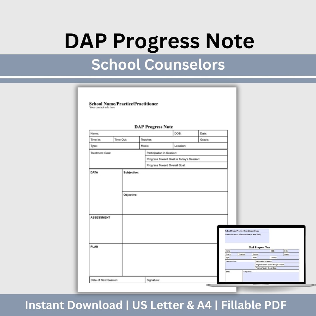 DAP Progress Note for School Counselors, School Psychologist, School ...
