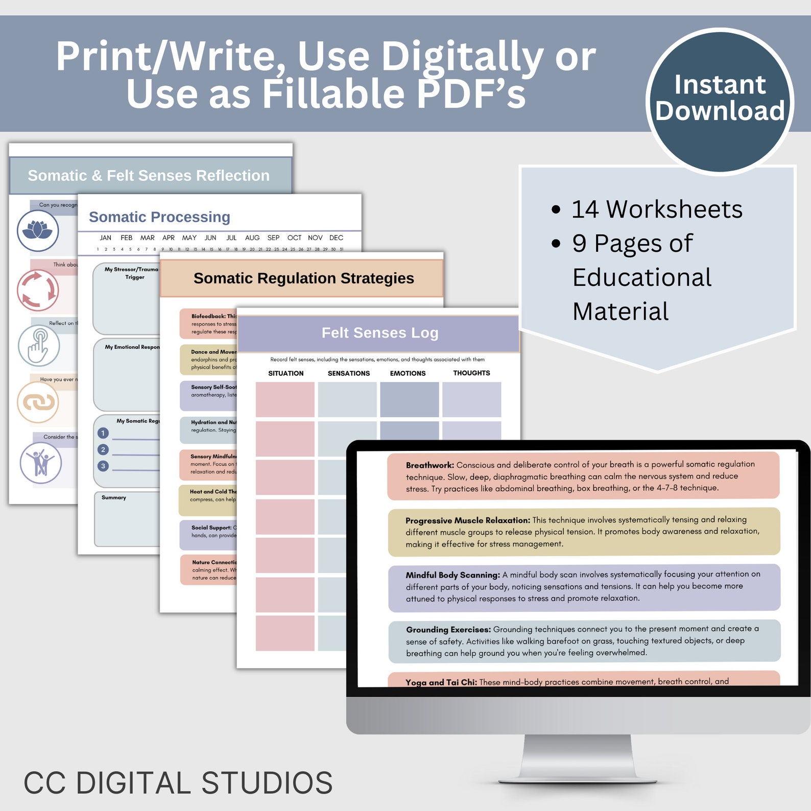 Somatic Therapy Worksheets, Felt Senses Somatic Exercises for Sensory ...