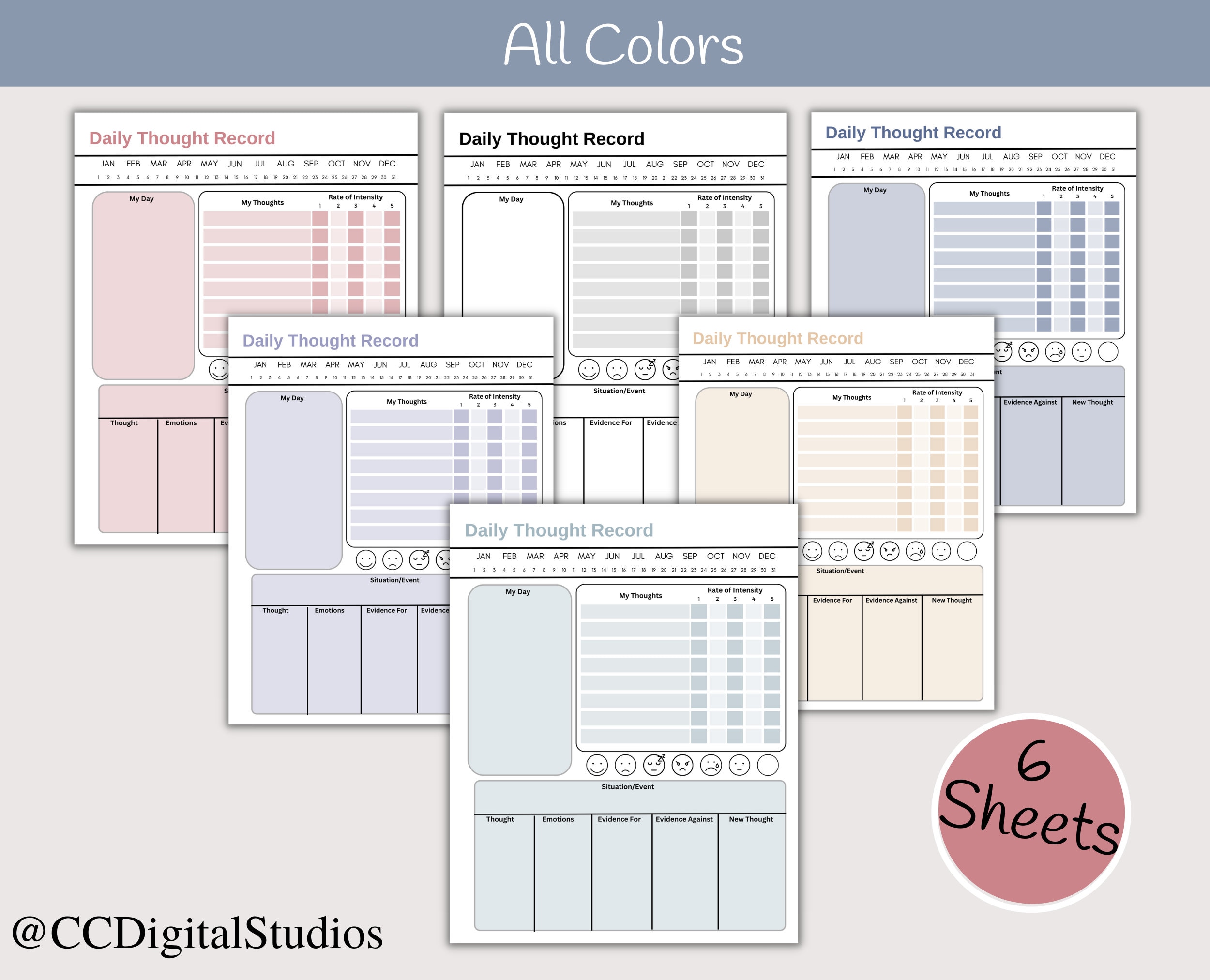 Daily Thought Log, Thought Challenging Worksheet, Cognitive Distortions ...