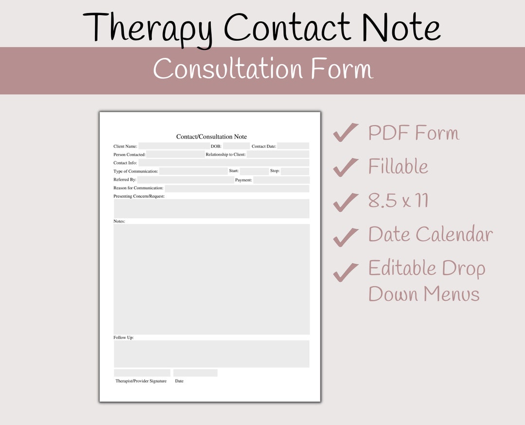 Therapy Contact Note Fillable PDF Consultation Form Therapy - Etsy