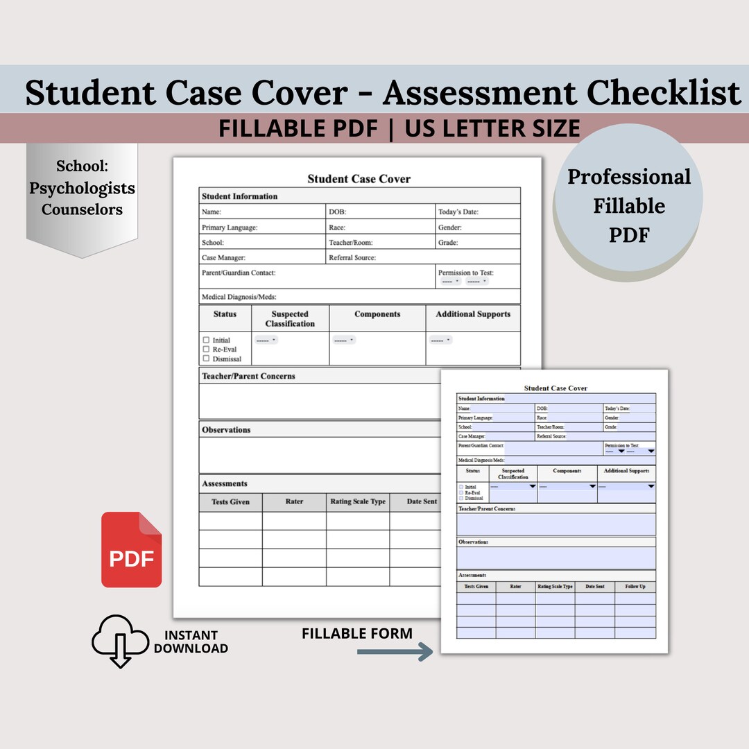 Student Assessment Template School Psychologist Student Case - Etsy