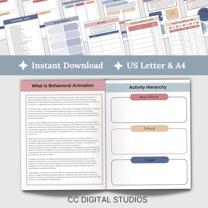 CBT Therapy Worksheets Behavioral Activation, Therapy Resources, Mental ...