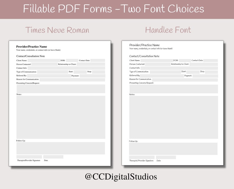 Therapy Contact Note, Fillable PDF Consultation Form, Therapy Note ...