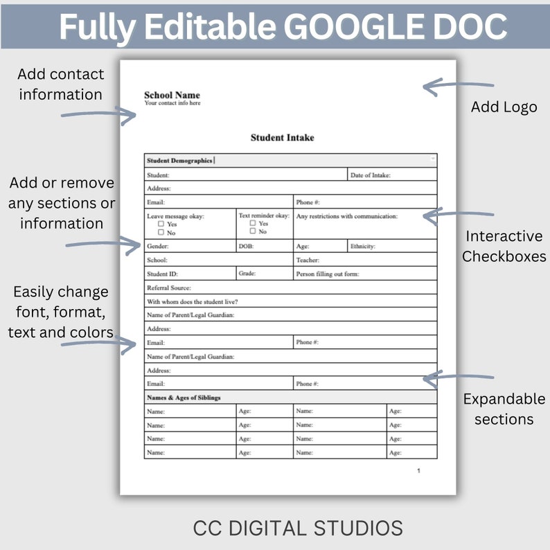 Student Intake Mental Health Form, School Social Worker, School ...