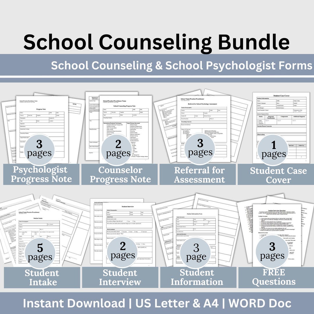 School Counseling Forms Bundle: Student Intake, Progress Notes (WORD ...