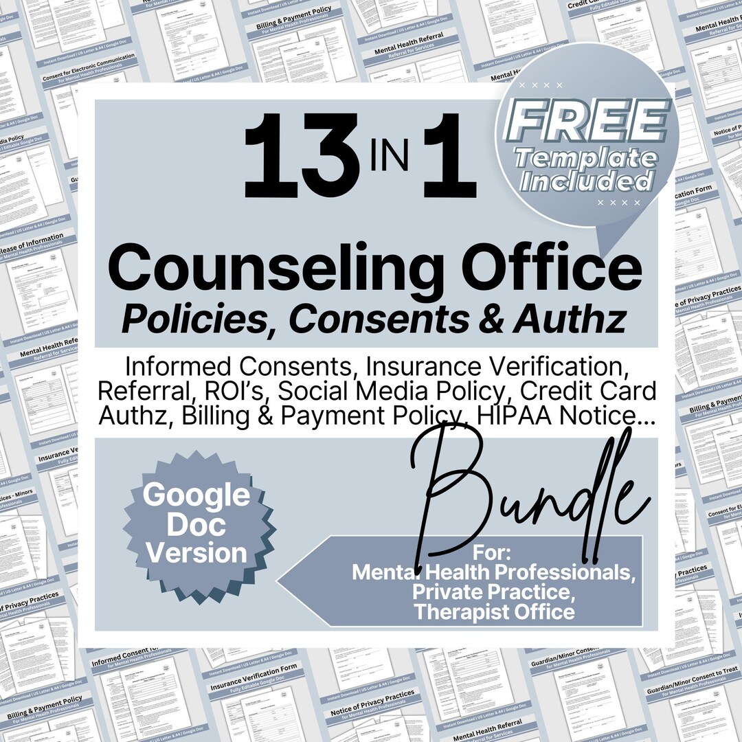 Policy Forms BUNDLE, Editable Google Docs, Psychologists Office ...