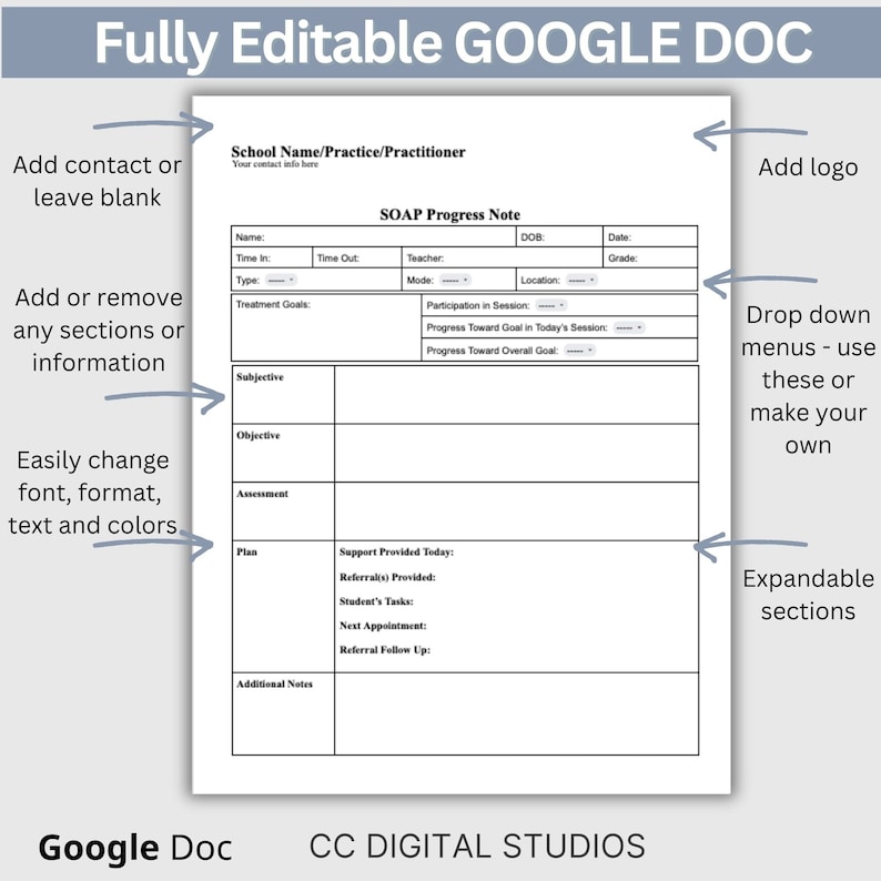 SOAP Note Template for School Counselors (google Doc) - Etsy