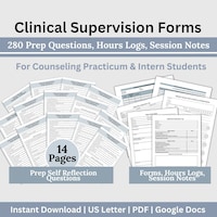 Printable Clinical Supervision Session Form and Hours Log | Clinical Supervision Note ...