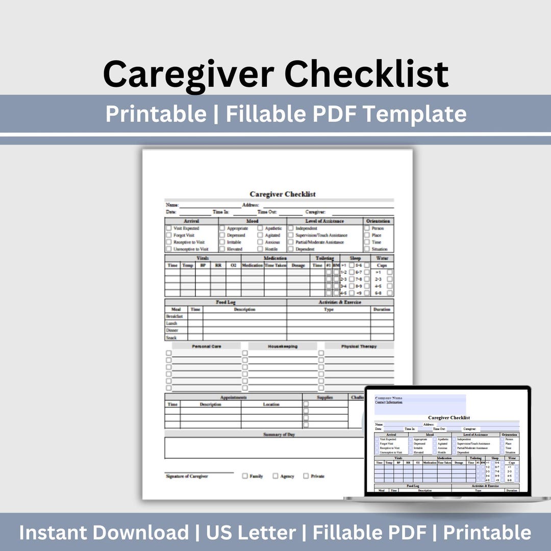 Caregiver Visit Checklist: Home Care Task Log, Fillable PDF - Etsy