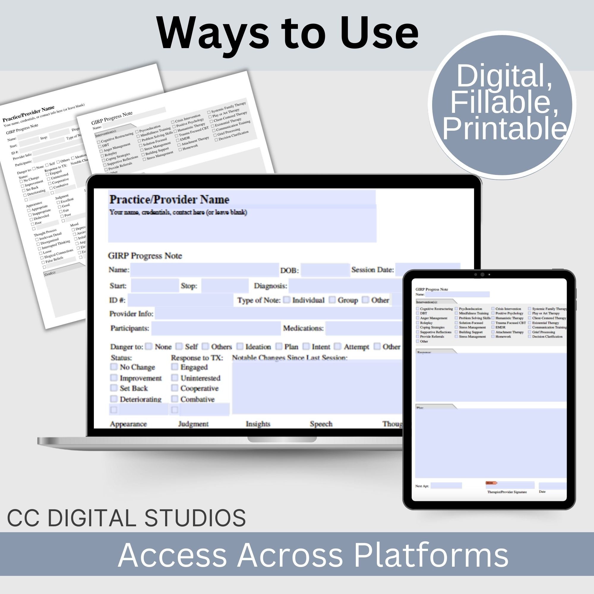 GIRP Progress Note Template: Fillable Therapy Form (PDF) - Etsy