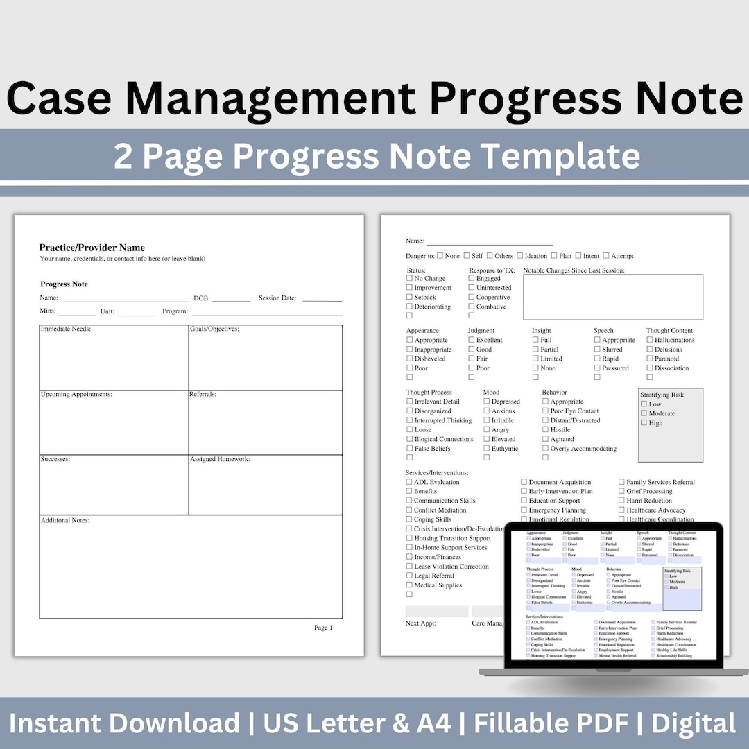 Case Management Progress Note Template: Social Worker & Counselor Forms ...