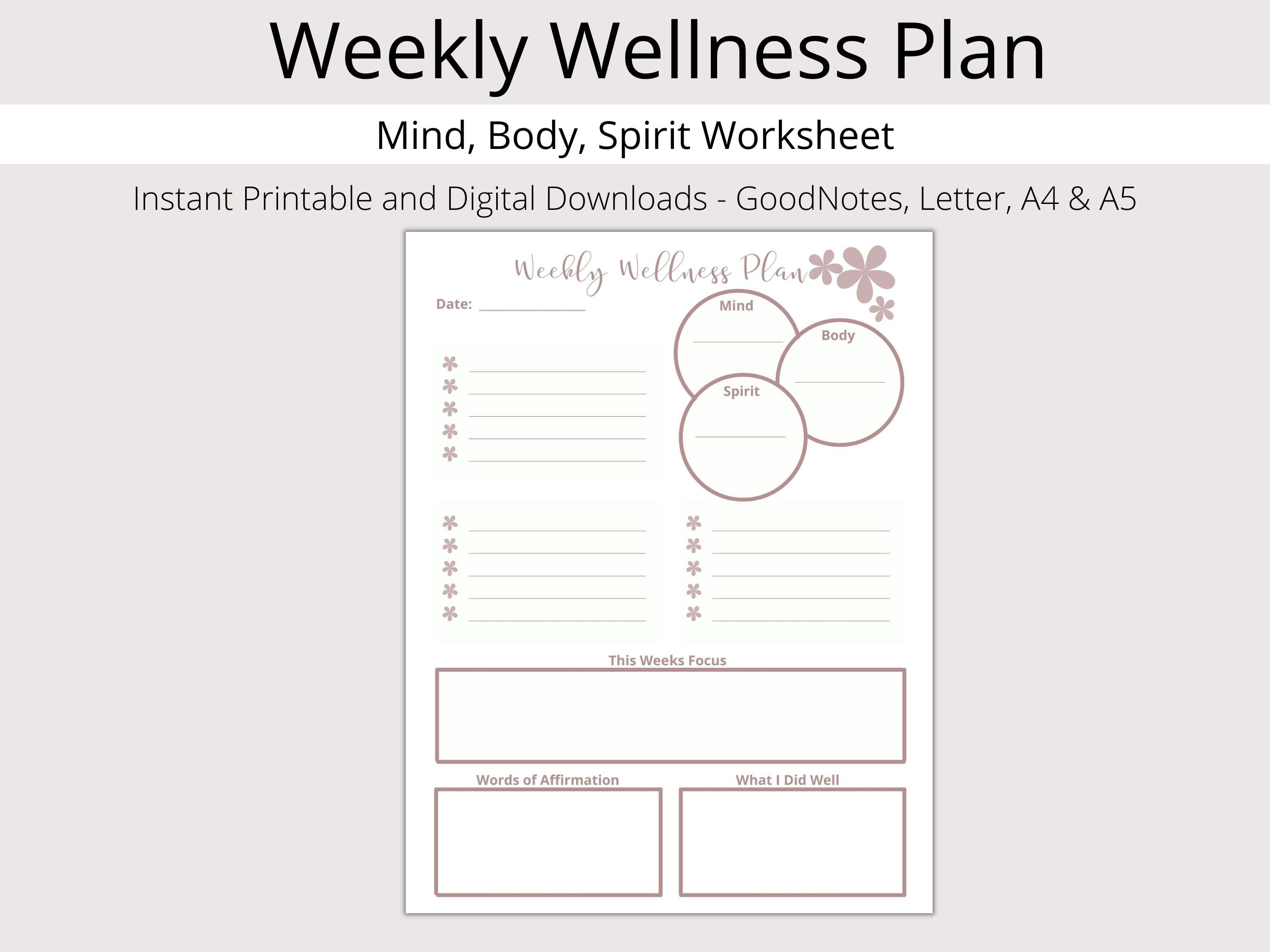 Mind Body Spirit Weekly Wellness Plan Printable Digital | Etsy