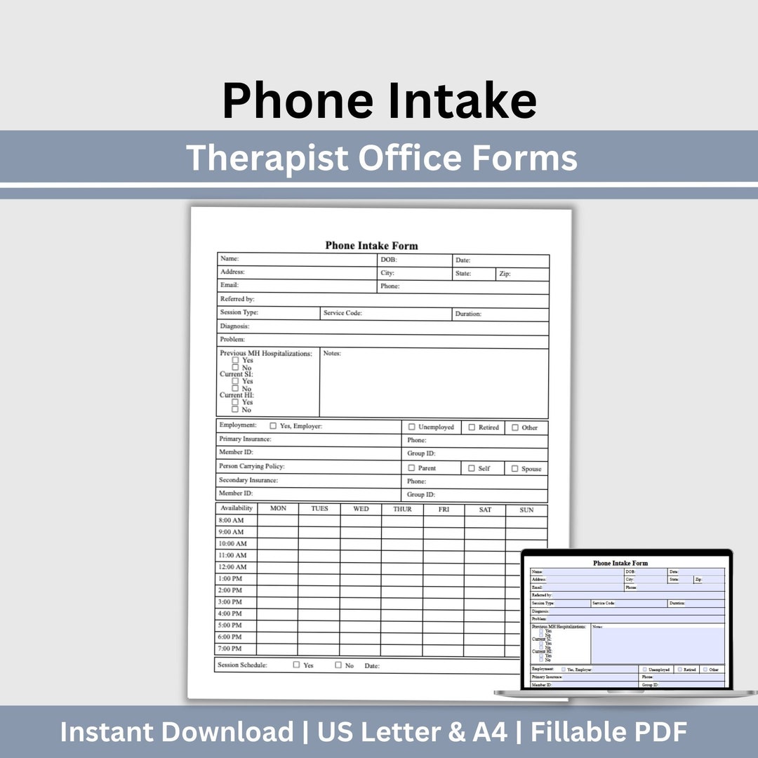Client Intake Form, Phone Consult for Clinicians, Mental Health Client ...
