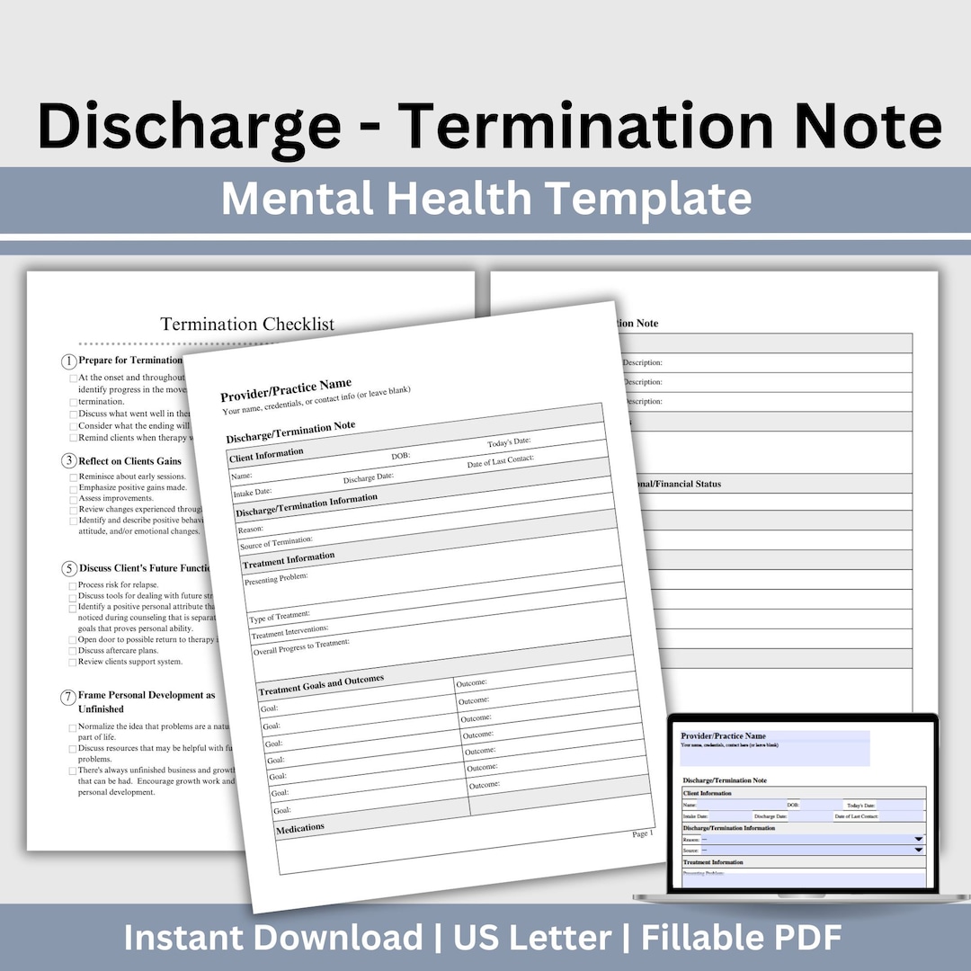 Therapist Discharge Note Template: Termination Summary & Checklist ...
